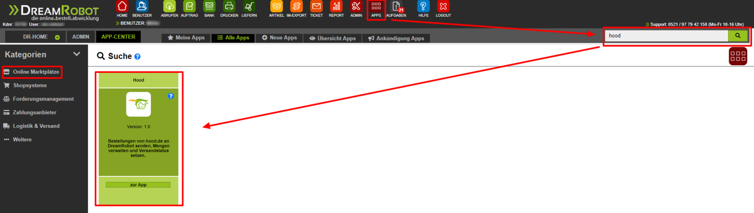 Hood-App - Dreamrobot